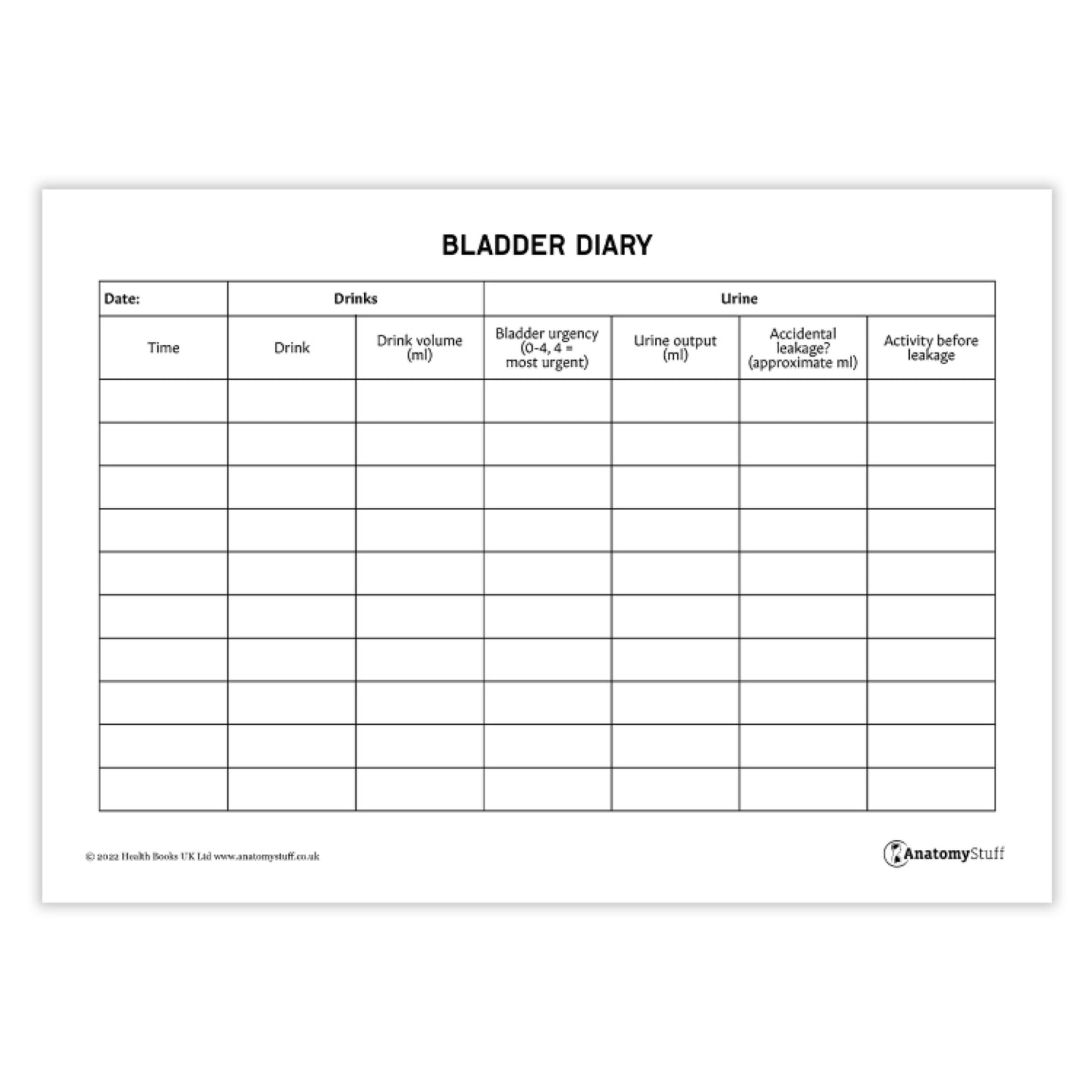 Printable Bladder Diary PDF | Track Fluid Intake & Urine Output ...