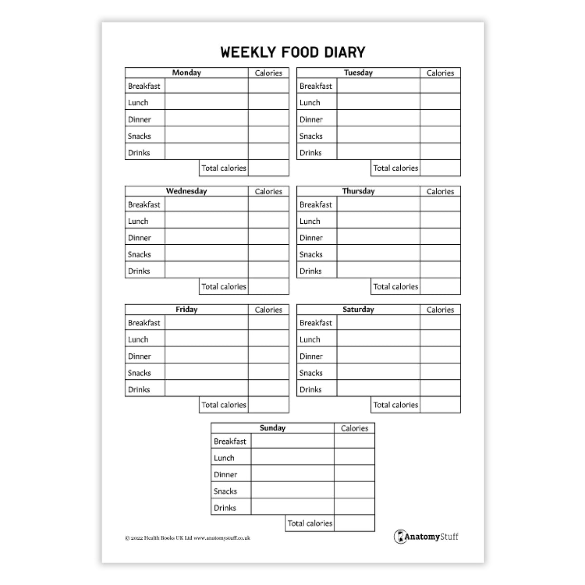 Free Food Diary Printable PDF | Weekly Meal & Calorie Tracker ...